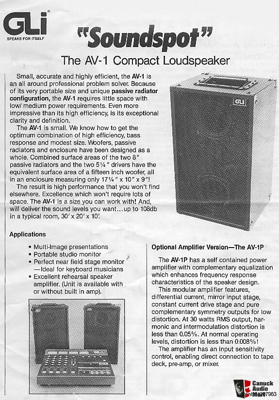 GLi AV-1P "SOUNDSPOT" Powered Compact Loudspeaker PA/Guitar Amp w/ Spec ...