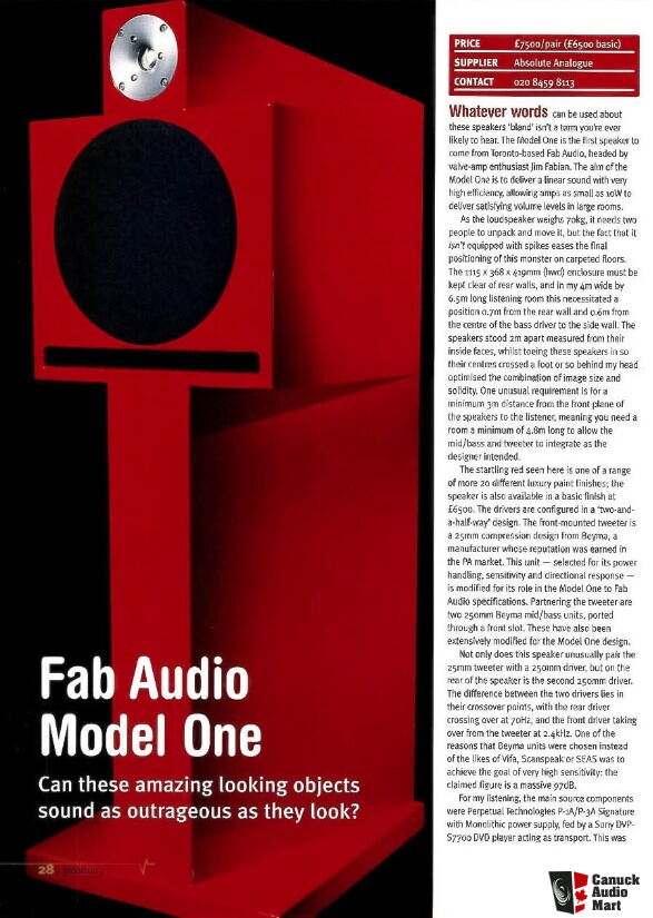 FAB AUDIO MODEL 1 Audiophile Speakers Photo #1605824 - UK Audio Mart