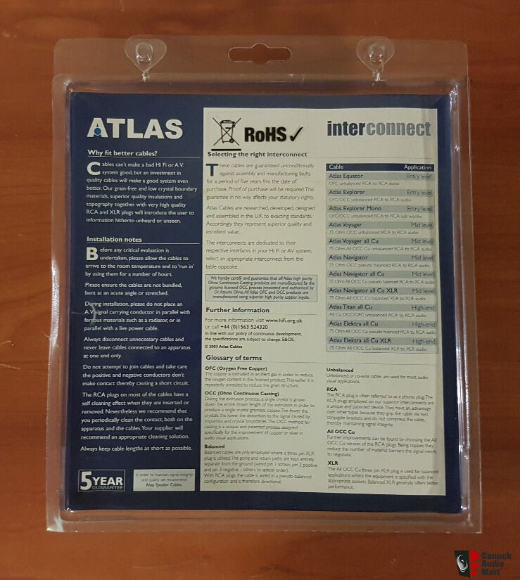 Atlas Cables Equator Mk ii. Interconnect cables. 1 Meter. RCA Photo ...