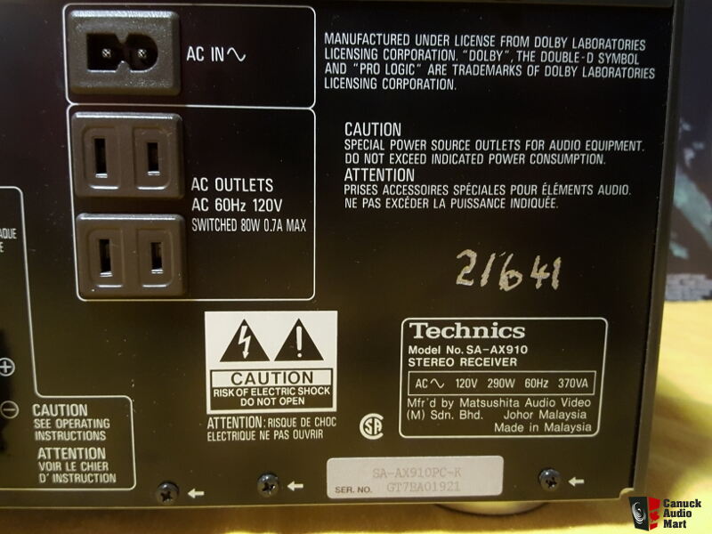 Technics SA-AX910 5.1 Surround Sound AV Control Receiver 6 Channel 500 ...