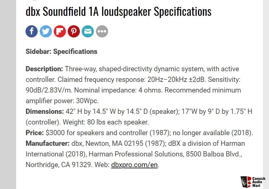 Speakers dbx Soundfield 1a Photo #2177886 - Canuck Audio Mart
