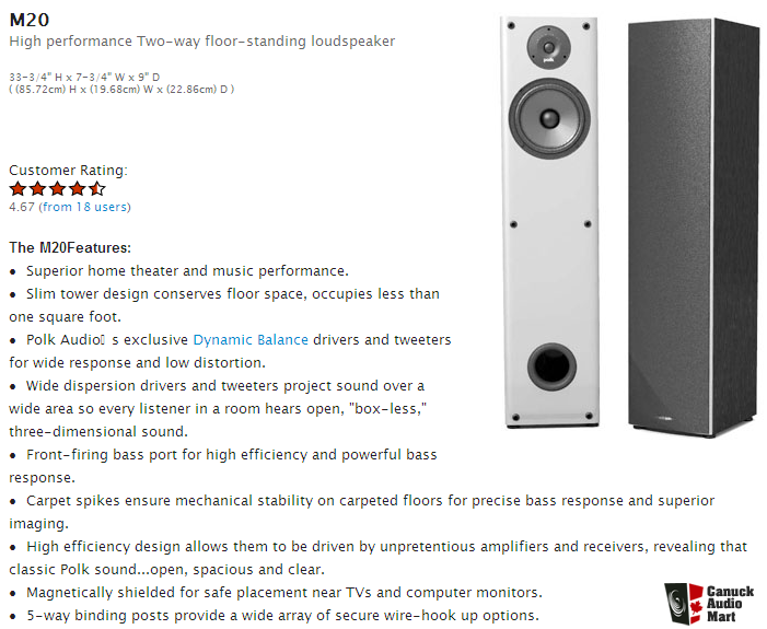 Polk Audio M20 floorstanding speakers (pair) - brand new! Photo #220014 ...