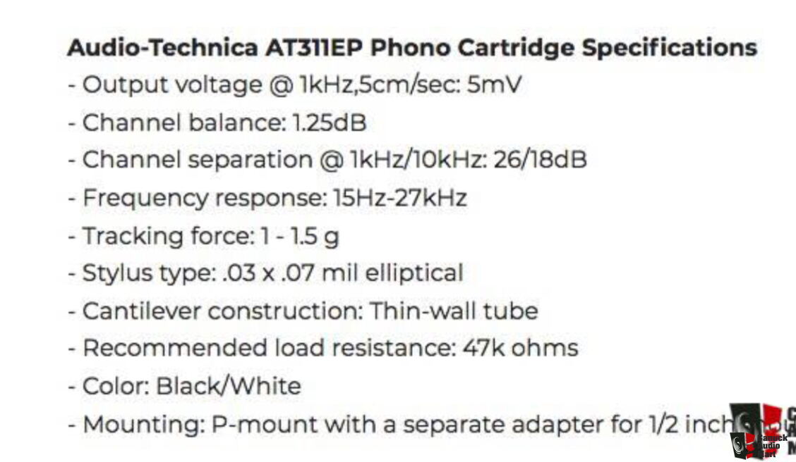 NEW: Audio Technica AT311EP - pmount elliptical cartridge w/ 1/2 ...