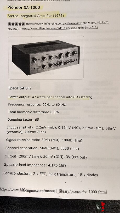 Pioneer's Vintage Flagship SA1000 Integrated Amplifier Photo #2493124 ...