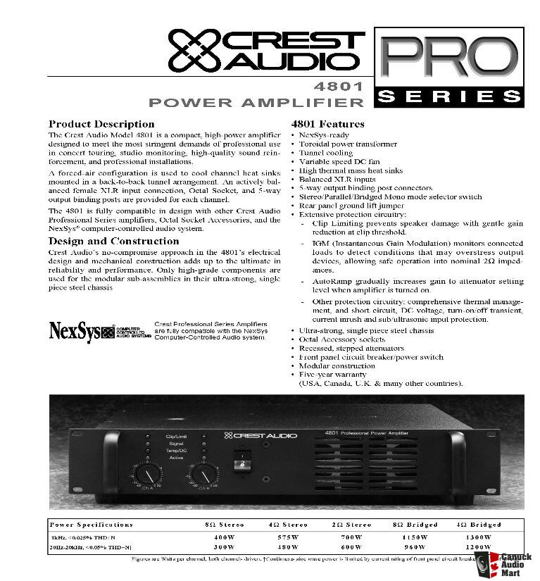 Crest Audio Professional Power Amplifier 4801 Photo #2662096 - US Audio ...