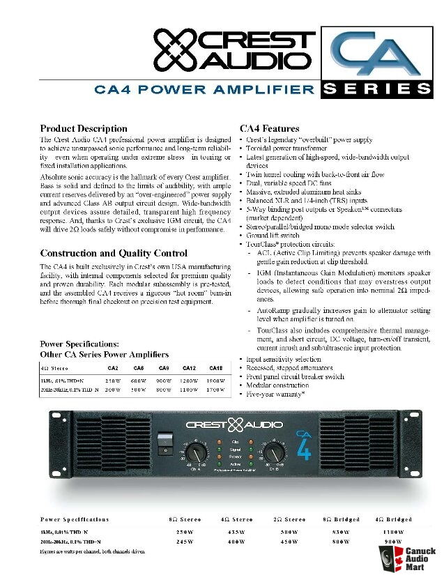 Crest Audio Professional Power Amplifier CA-4 Photo #2804351 - Canuck ...