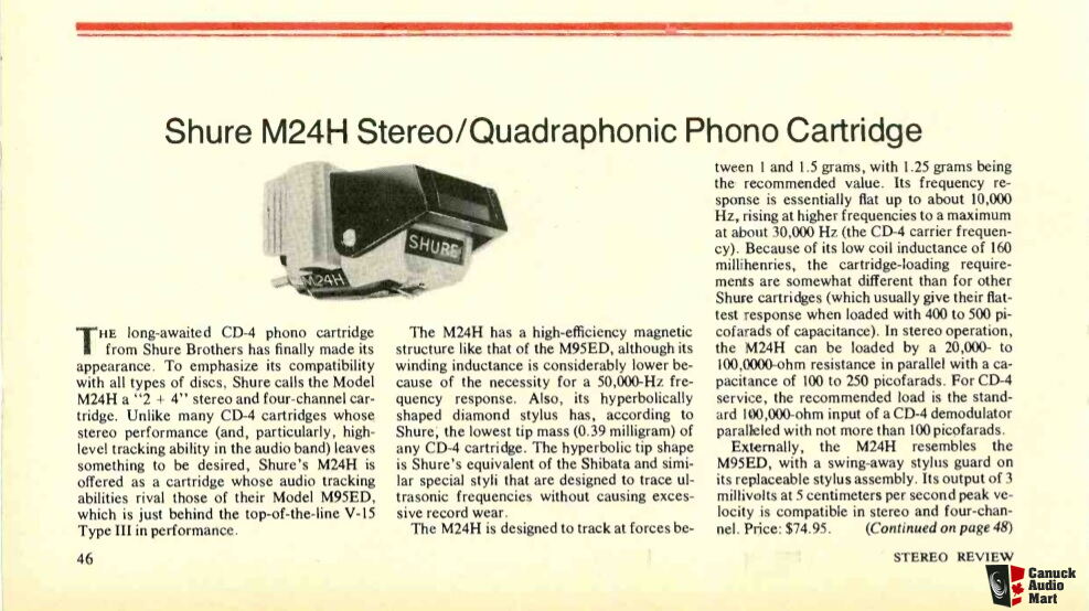 RARE Vintage Shure M24H Quadraphonic Cartridge Photo #2971113 - UK ...