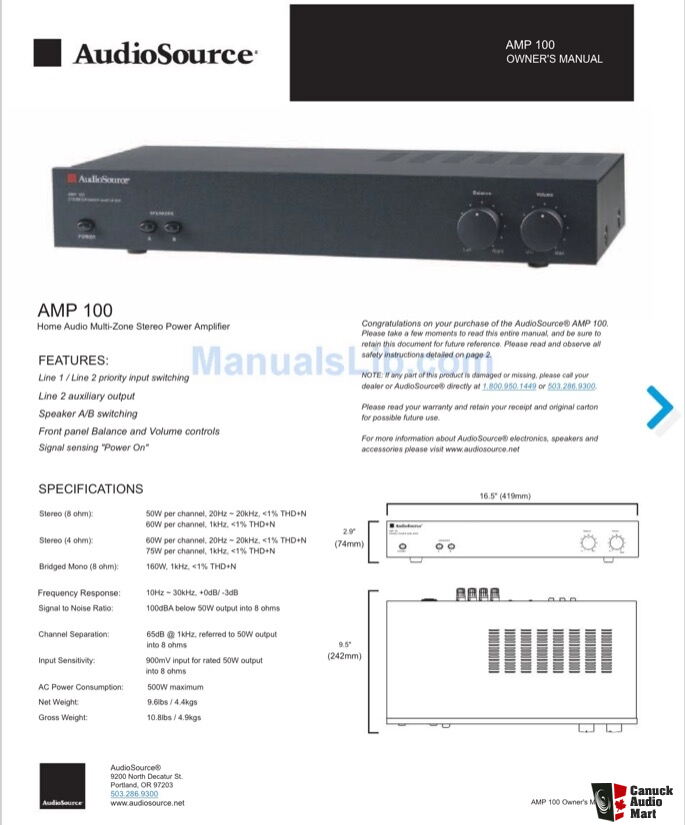 FS: AudioSource Amp100 For Sale - Canuck Audio Mart