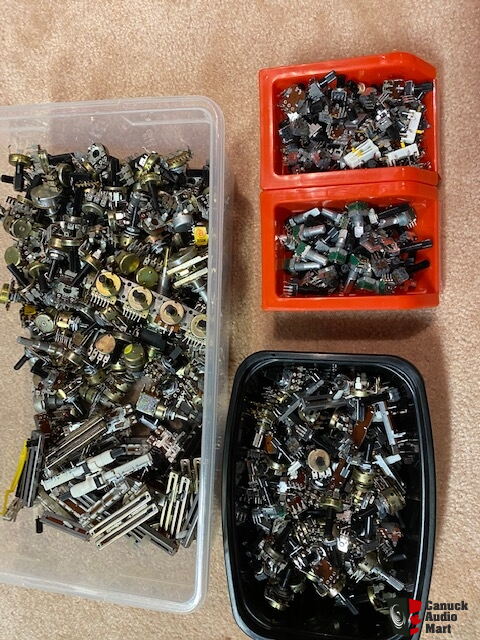 Various components- volume controls, VR pots, relays, switches, AC ...