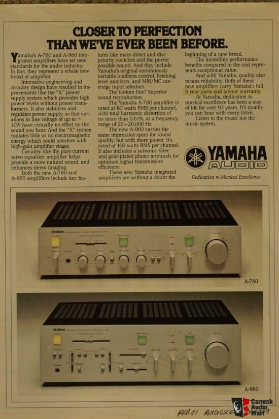 Yamaha A-760 Integrated Amplifier with Revolutionary Perfection "X ...