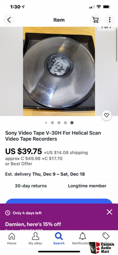 NEW 1970's SONY 1/2" VIDEO TAPE 5" REEL V-30H for reel-to-reel ...
