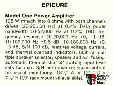 Epicure M1 (Model One) power amp from mid-1970's Photo #3752235 ...