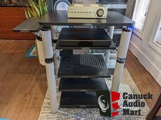 Solid Tech HYBRID 4-Shelf Stand w/Sideboard (Silver Posts/Black Shelves ...
