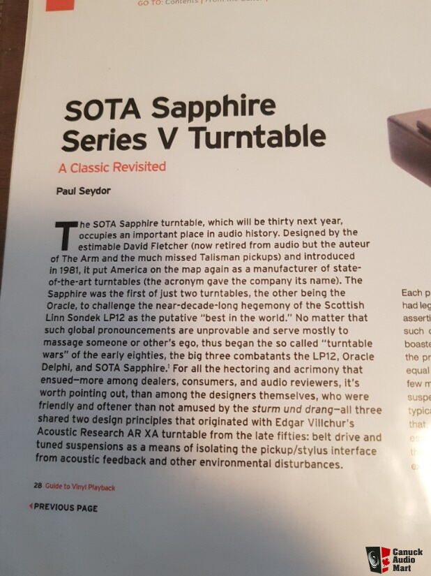 Sota sapphire turntable, Sumiko FT3 arm and Benz Micro H2 cartridge ...