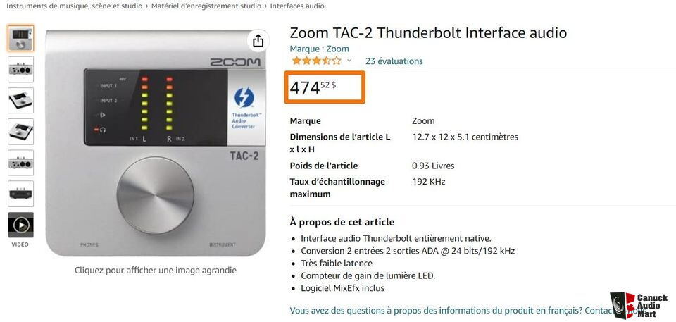 Zoom TAC-2 Thunderbolt Audio Interface + Apple cable Photo #4036609 ...