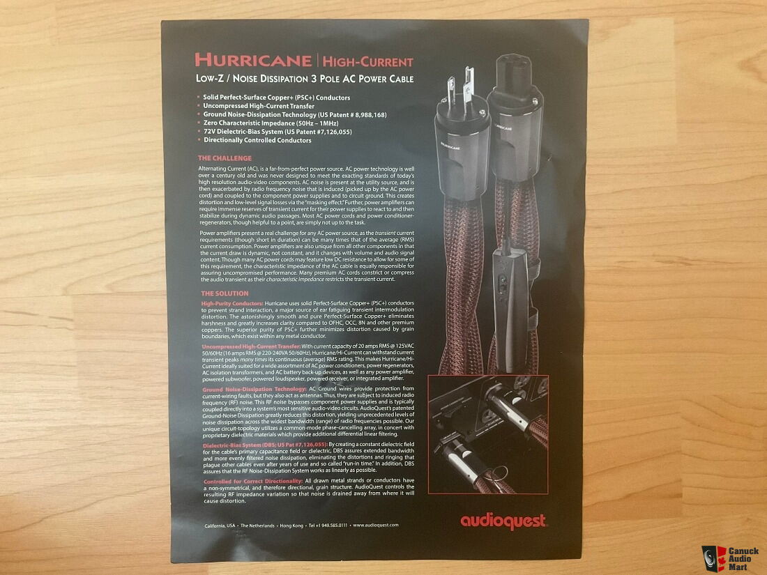 4) 1.0 Meter 15 amp Audioquest Hurricane High (Variable) Current Power ...