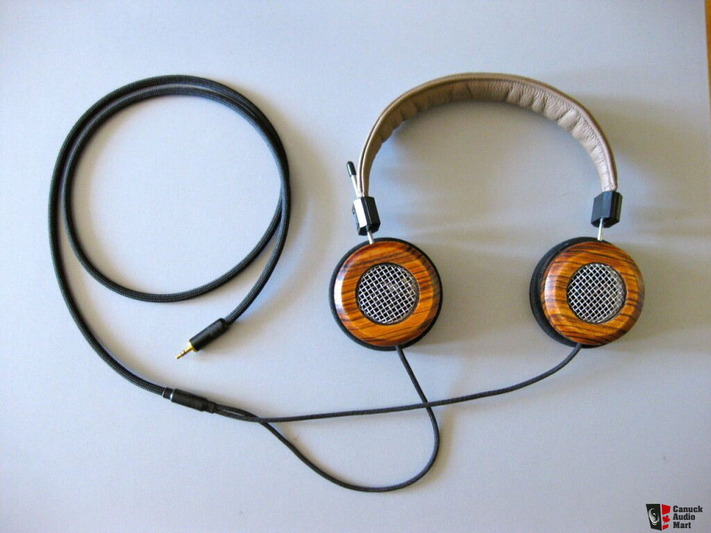 Custom Grado 225i. Zebra wood cups. Thick, brown leather headband ...