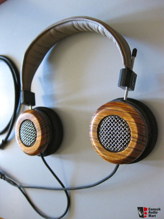 Custom Grado 225i. Zebra wood cups. Thick, brown leather headband ...