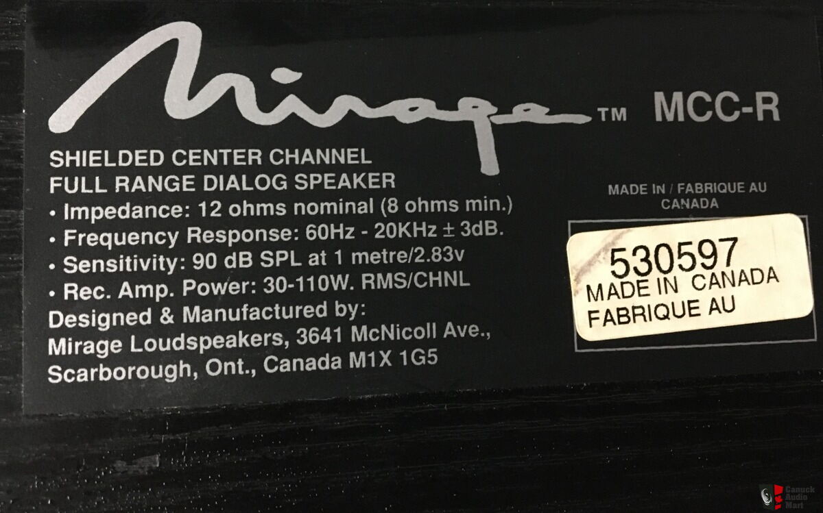Mirage MCC R Center Speaker Photo #4437069 - US Audio Mart