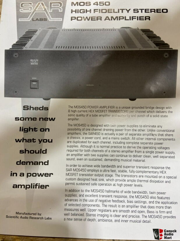 SAR LABS HEX MOSFET Amplifier model MOS 450 with original shipping box ...