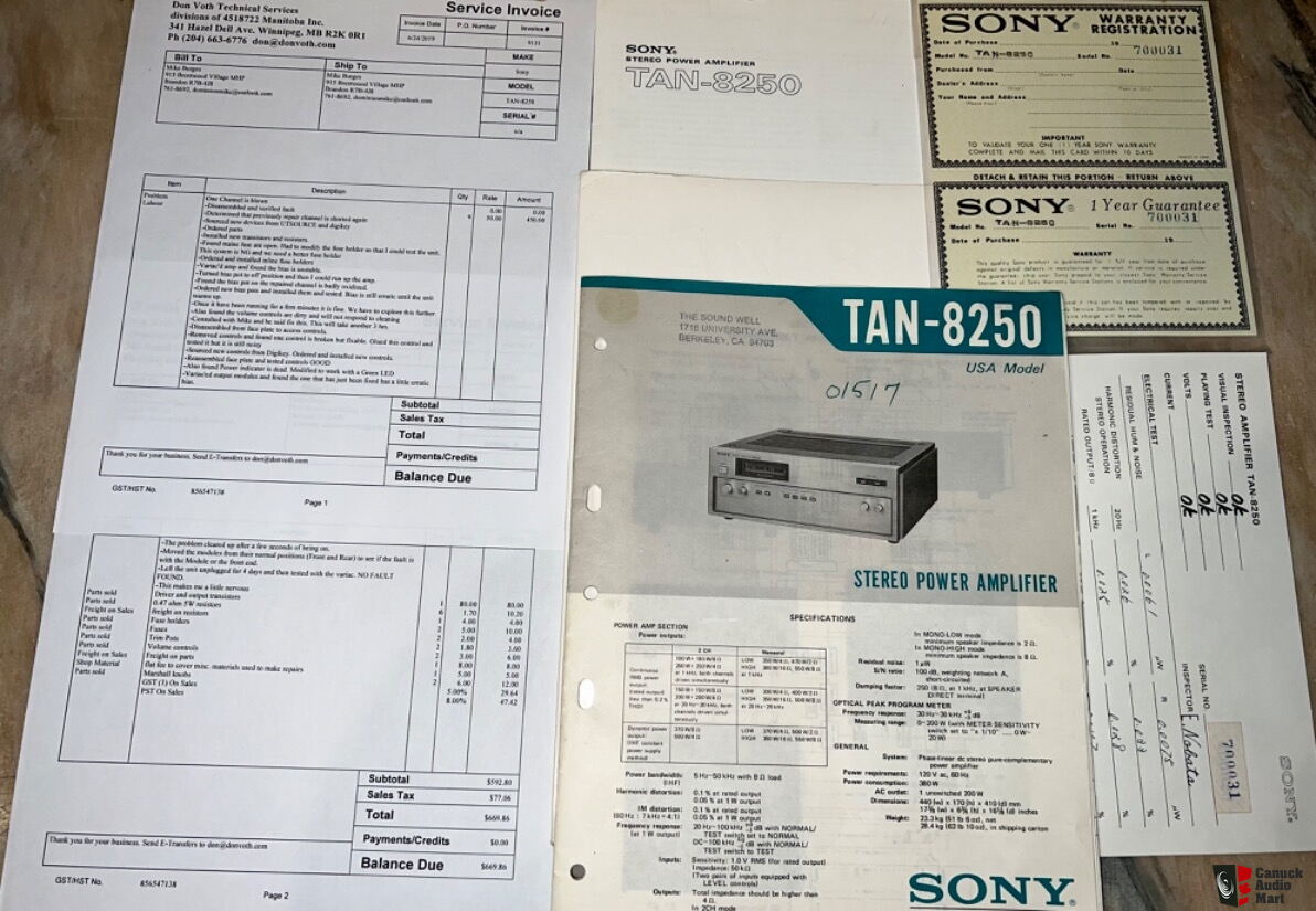 X Rare Flagship 1974 SONY POWER Amp TAN-8250 w/ complete original ...