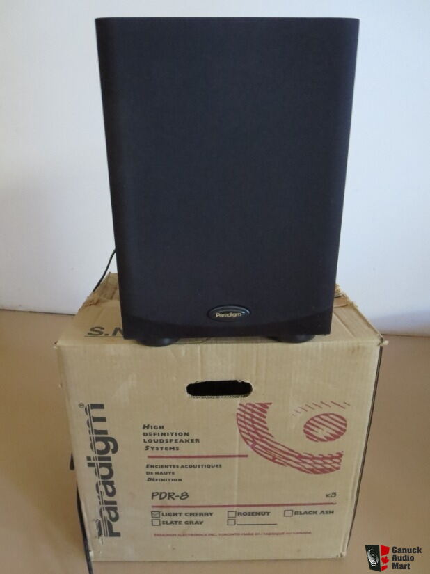 Paradigm PDR8 Subwoofer V3 with matching pair of Atom V3 speakers Photo ...