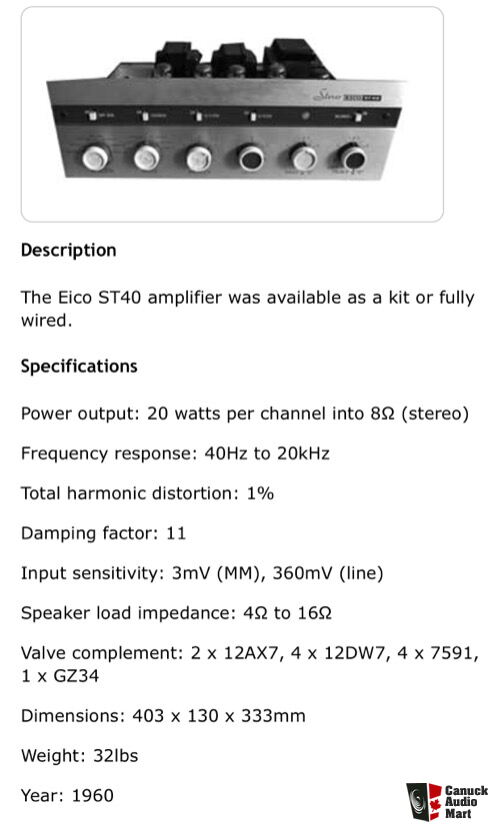 EICO ST40 integrated tube amplifier Photo #4801837 - US Audio Mart