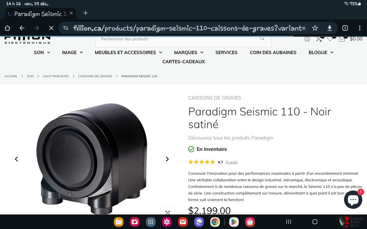 Paradigm Séismic 110 (850 watts rms- 1700 watts peak) Photo #4843012 ...