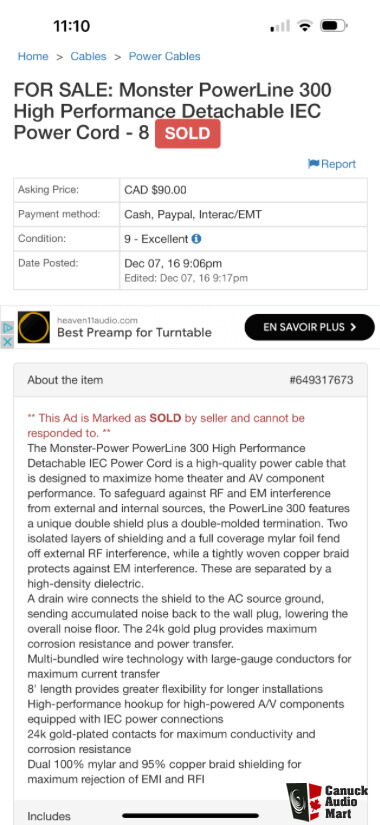 Purist AudioProteusRevB power cord, MonsterPowerLine300, MIT330RCAs ...