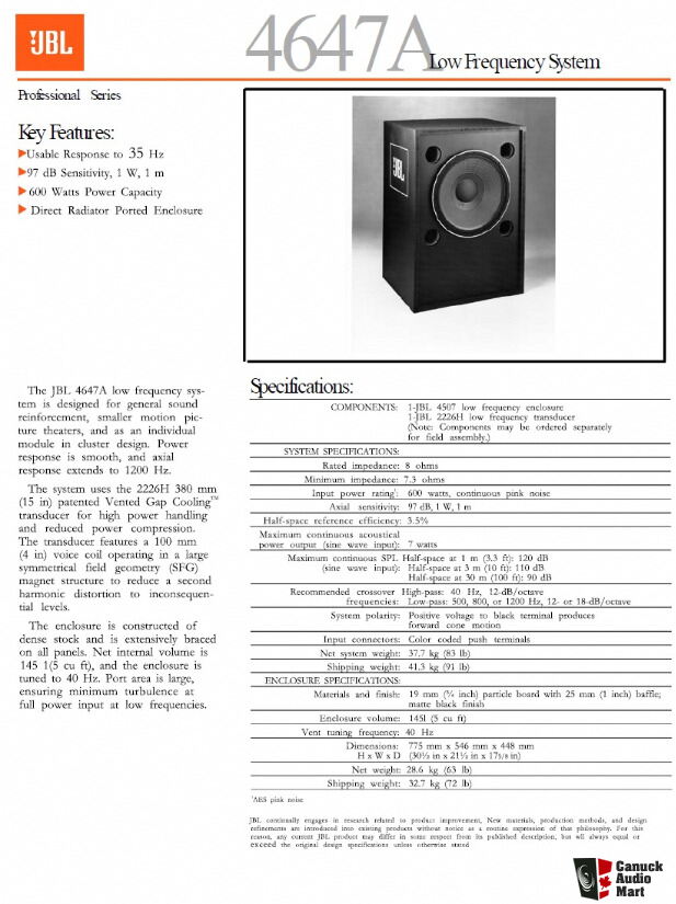 JBL 4647A For Sale - Canuck Audio Mart