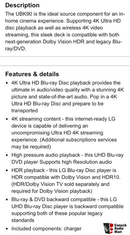 LG 4K ultra Blu-ray player UBK90