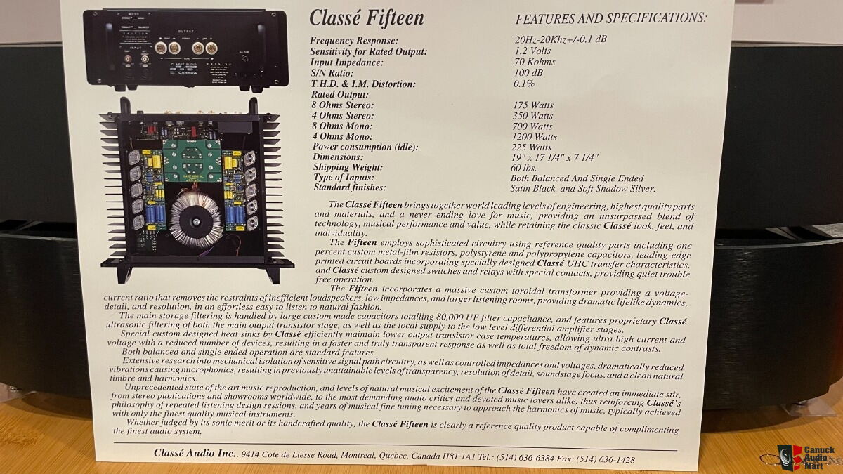 SUPER RARE CLASSE' AUDIO 15 Power Amp and Preamp 5 One Owner, GTA ...
