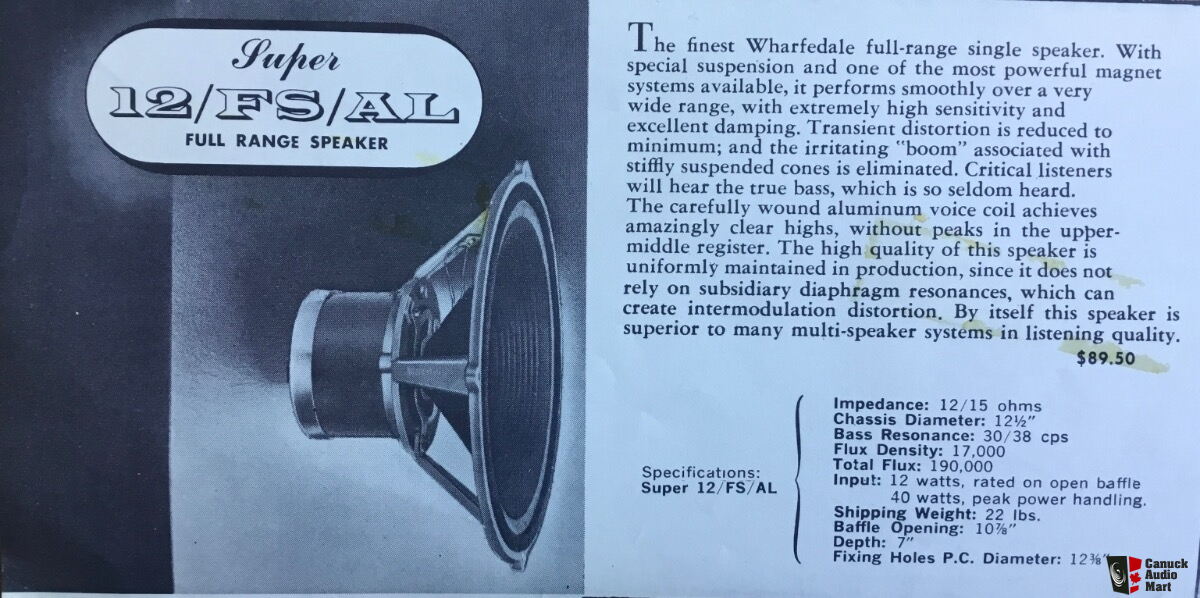 Vintage Wharfedale Alnico Super12/FS/AL Full Range Drivers