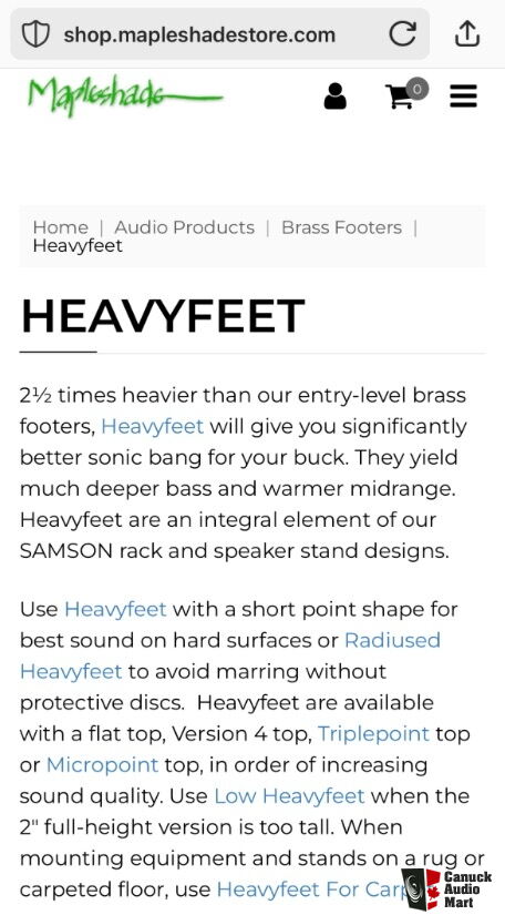 Brass Heavy Feet for anti vibration For Sale - Canuck Audio Mart