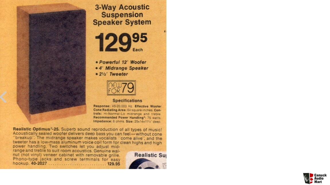 Realistic Optimus 25 speakers Photo #5399806 - Canuck Audio Mart
