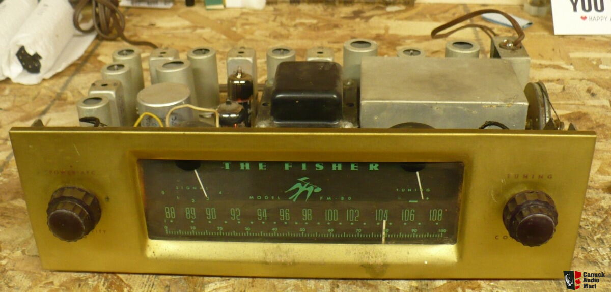 Vintage 1950's Fisher FM 80 Mono Tube Tuner With Wood Cabinet & Owners ...