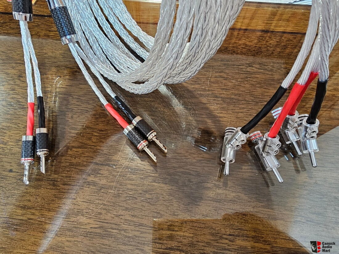 Silver plated OFC 16 braid speaker cable with custom plugs 3 meter pair ...