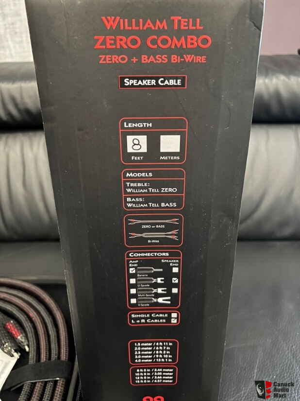 Audioquest WILLIAM TELL Zero and Bass Bi-Wire COMBO Speaker Cables, 8 ...