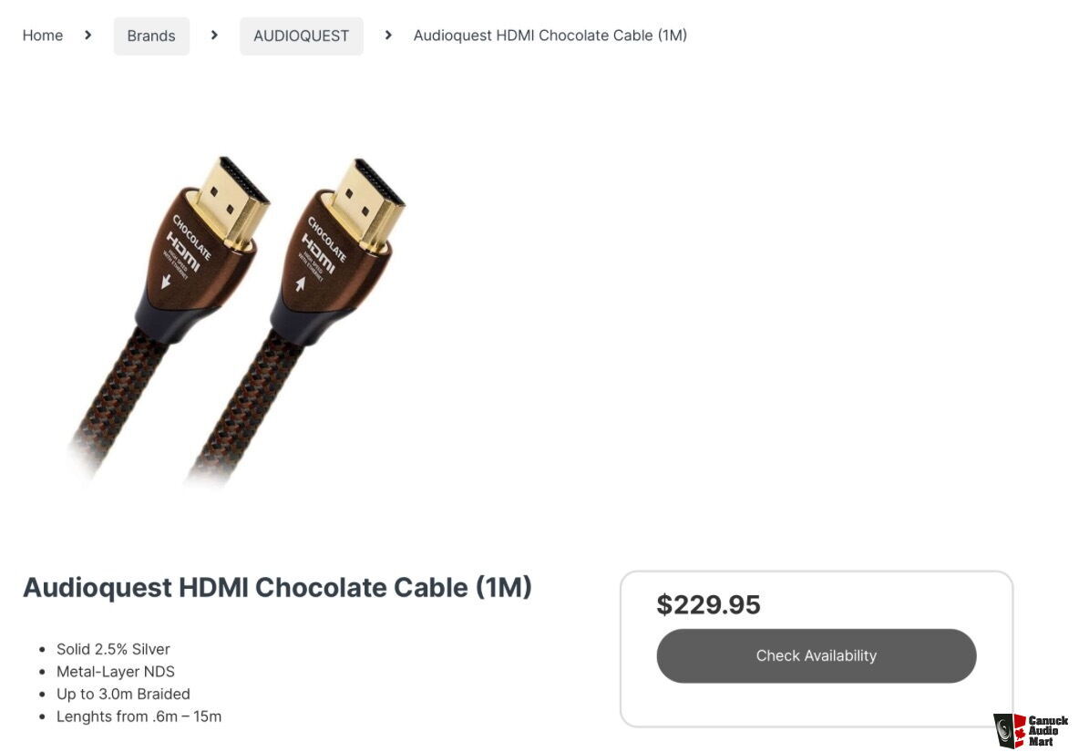 Audioquest HDMI Chocolate cable For Sale - Canuck Audio Mart