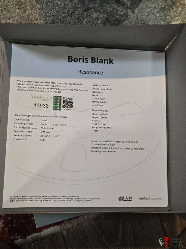 Reel to Reel Tape Boris Blank New Album - Horch House Tape REDUCED ...