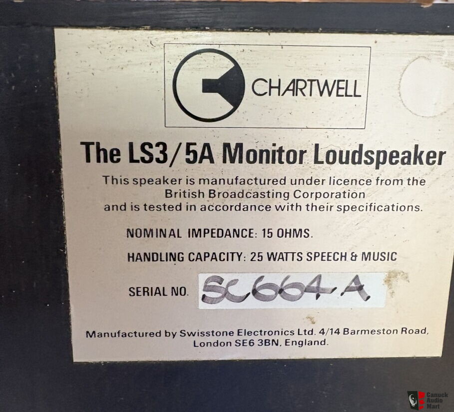Chartwell LS 3/5a BBC Monitors speakers 15 ohms Matched pair serial ...