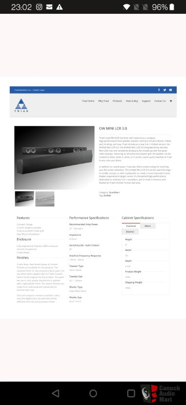 Triad on wall mini LCR 3.0 50 inch passive sound bar For Sale - US ...