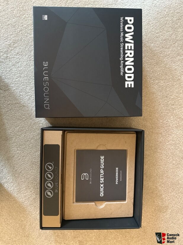 Bluesound Powernode, sub, and Monitor Audio speaker system Photo ...