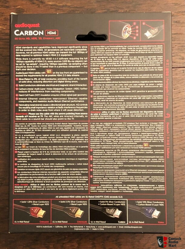 Audioquest Carbon Premium High-Speed HDMI (18gbps) 4m - NOS Photo ...