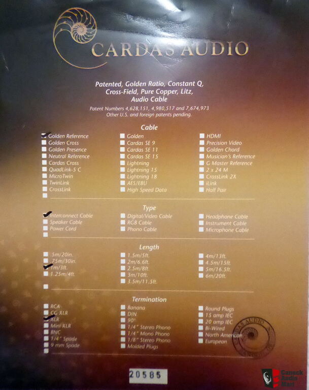CARDAS GOLDEN REFERENCE XLR CABLE Photo #912170 - UK Audio Mart